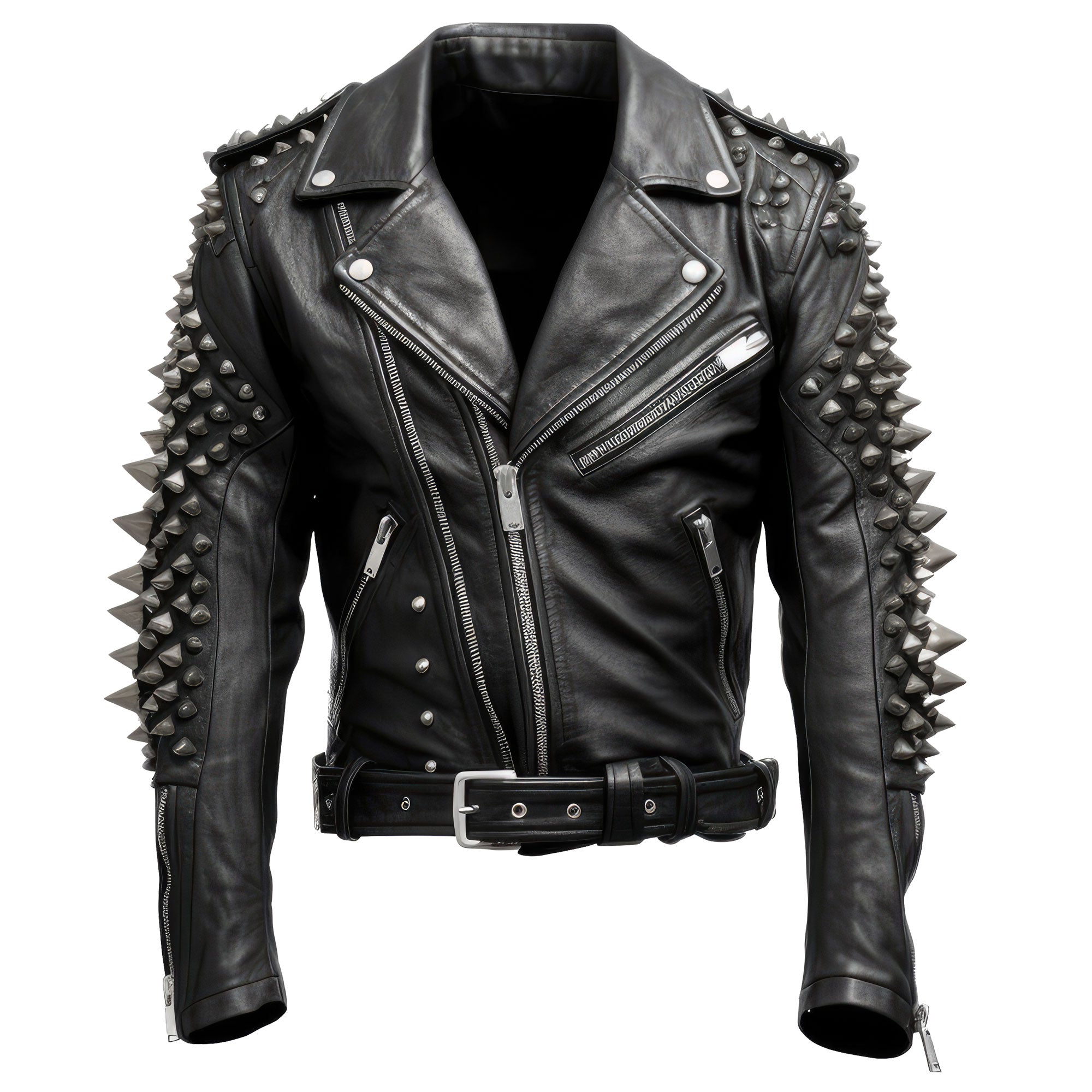 Mens Motorbike Jacket Rock Punk Spike Studded Motorcycle Biker Zipper ...