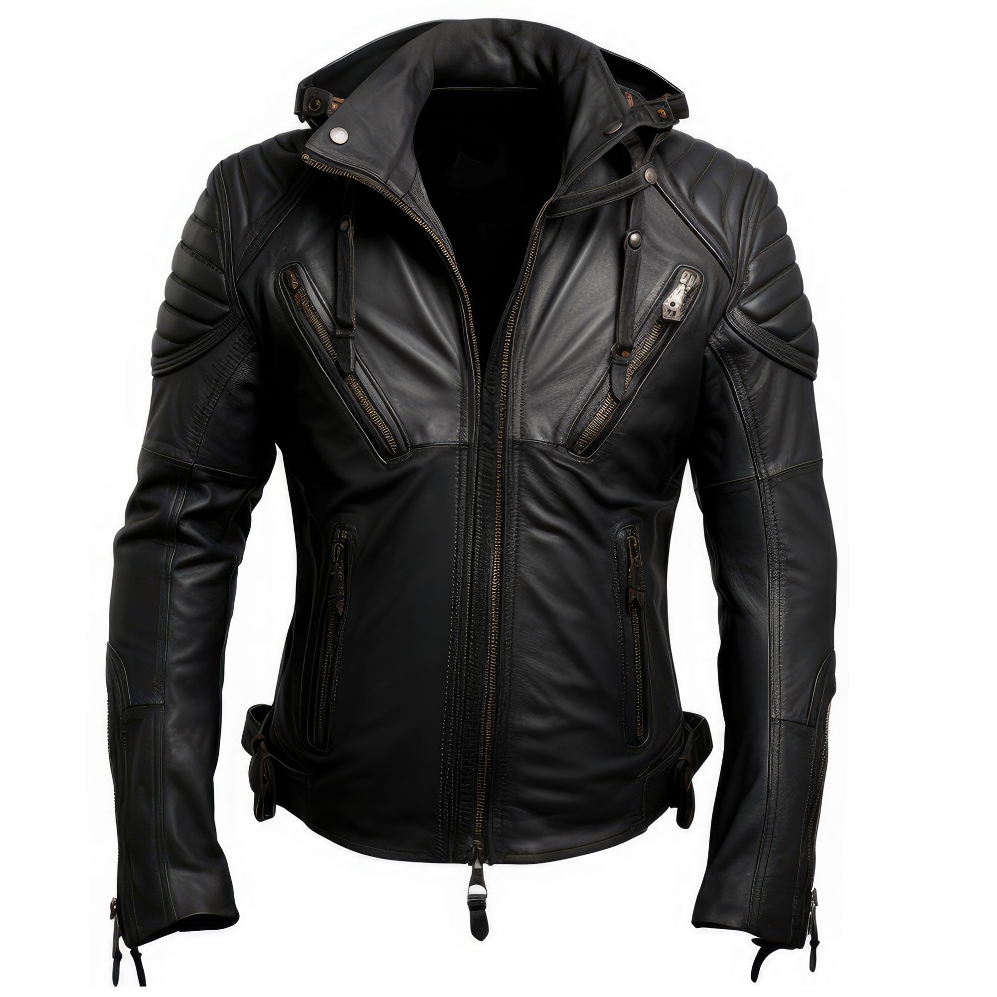 Mens Blazer Leather Jacket Black Stand Collar Punk Motorcycle Biker Zi ...