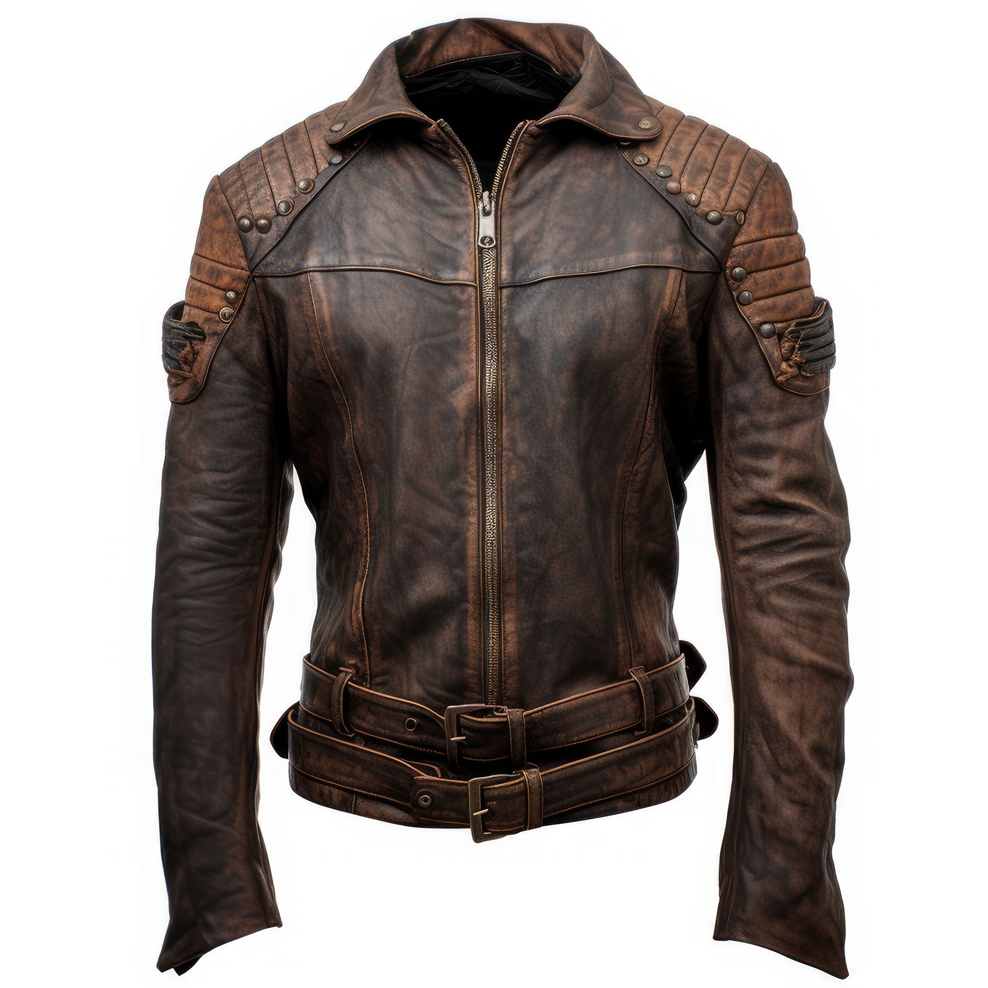 Mens Motorcycle Distressed Coat Zipper Lapel Multi Pockets Stand Colla ...