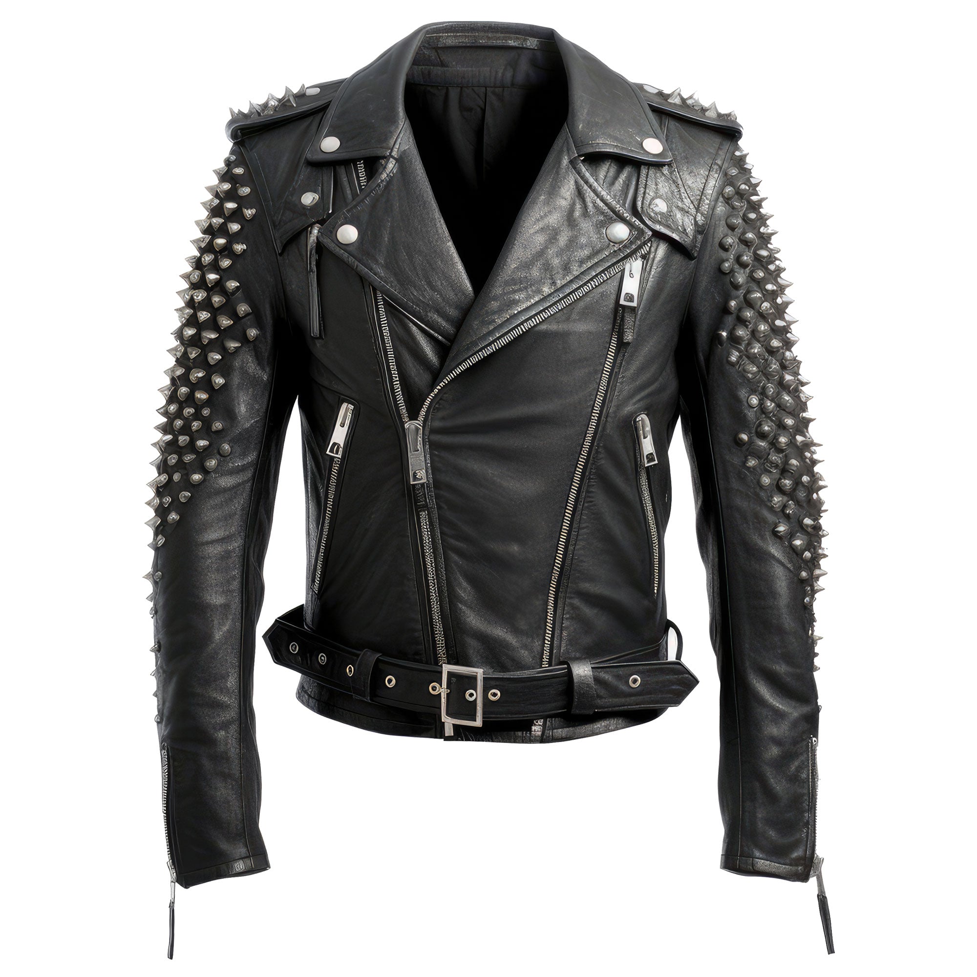 Mens Motorbike Jacket Rock Punk Spike Studded Patches Motorcycle Biker ...